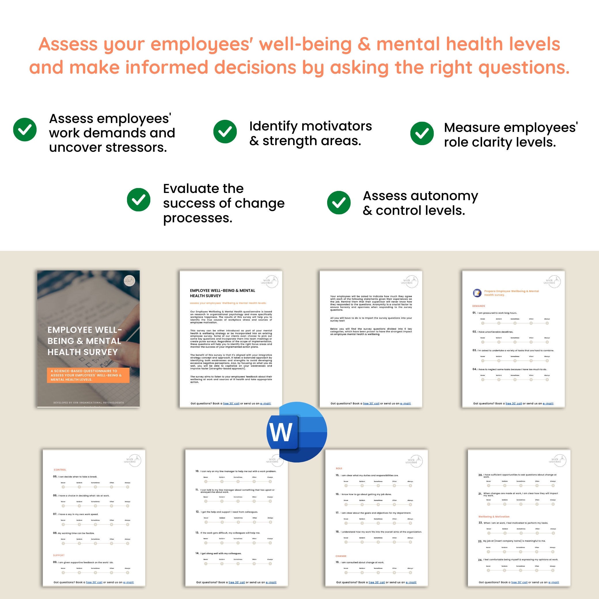 Employee Well-being & Mental Health Survey: 24 Questions (action Plan ...