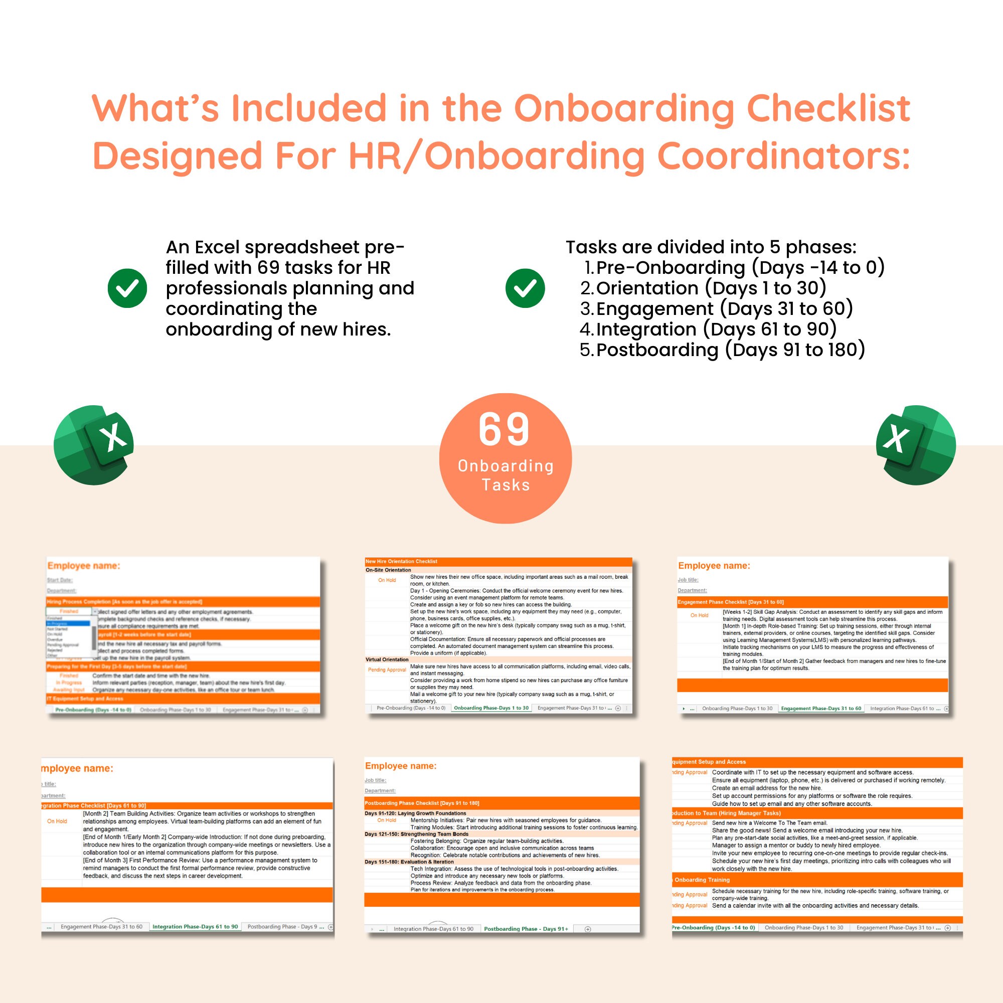 Employee Onboarding Checklists: HR & Hiring Manager Excel Templates - Etsy