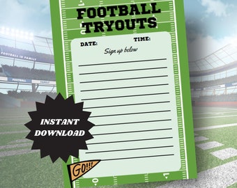 Printable Football Tryouts Sign up Sheet | PDF Digital Download - Etsy