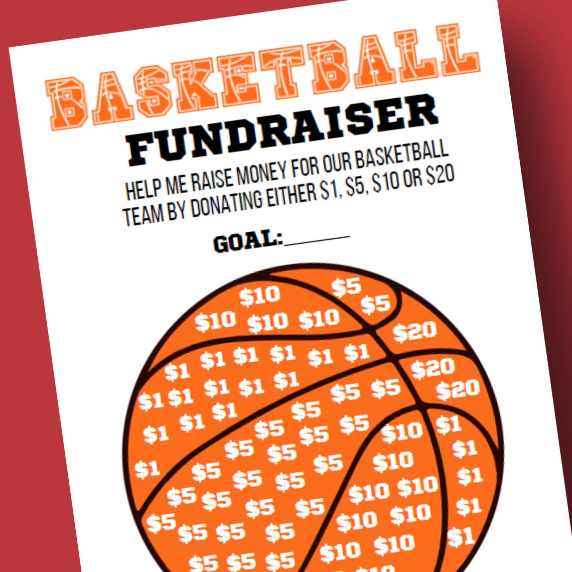 Printable Basketball Fundraiser Sheet | Basketball Fundraiser Digital ...
