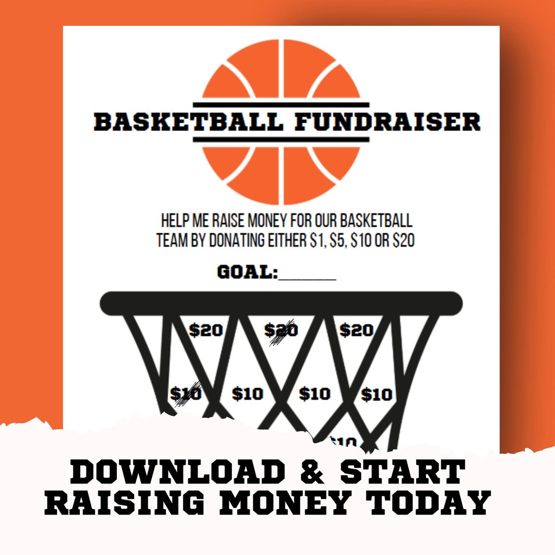 Printable Basketball Fundraiser Sheet | Digital Download Basketball ...