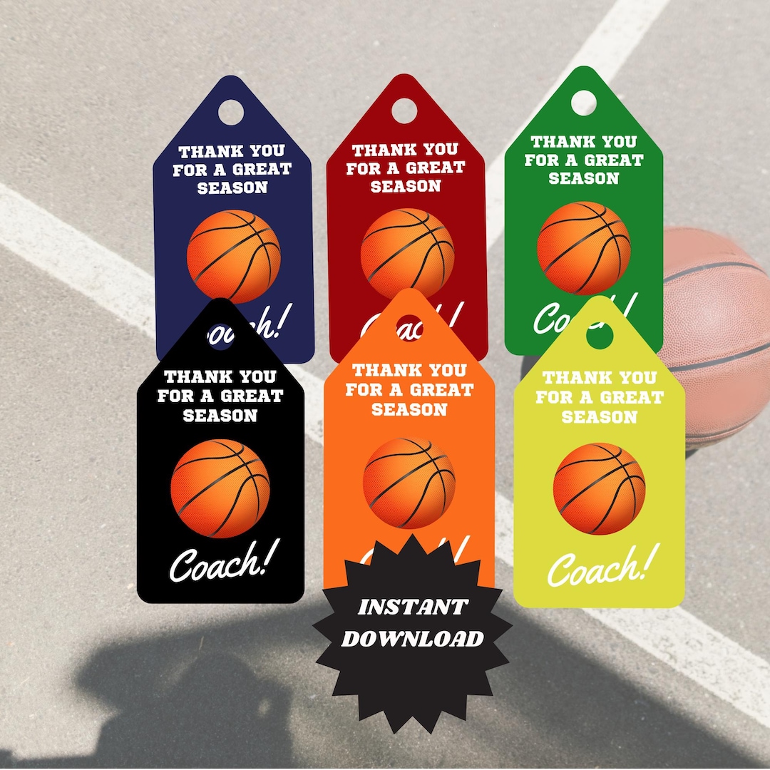 Printable Basketball Gift Tags Gift Tags for Basketball Coach Digital ...