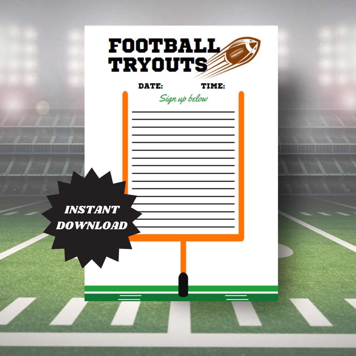 Printable Football Tryouts Sign up Sheet | PDF Digital Download - Etsy