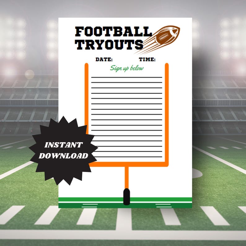 Printable Football Tryouts Sign up Sheet | PDF Digital Download - Etsy