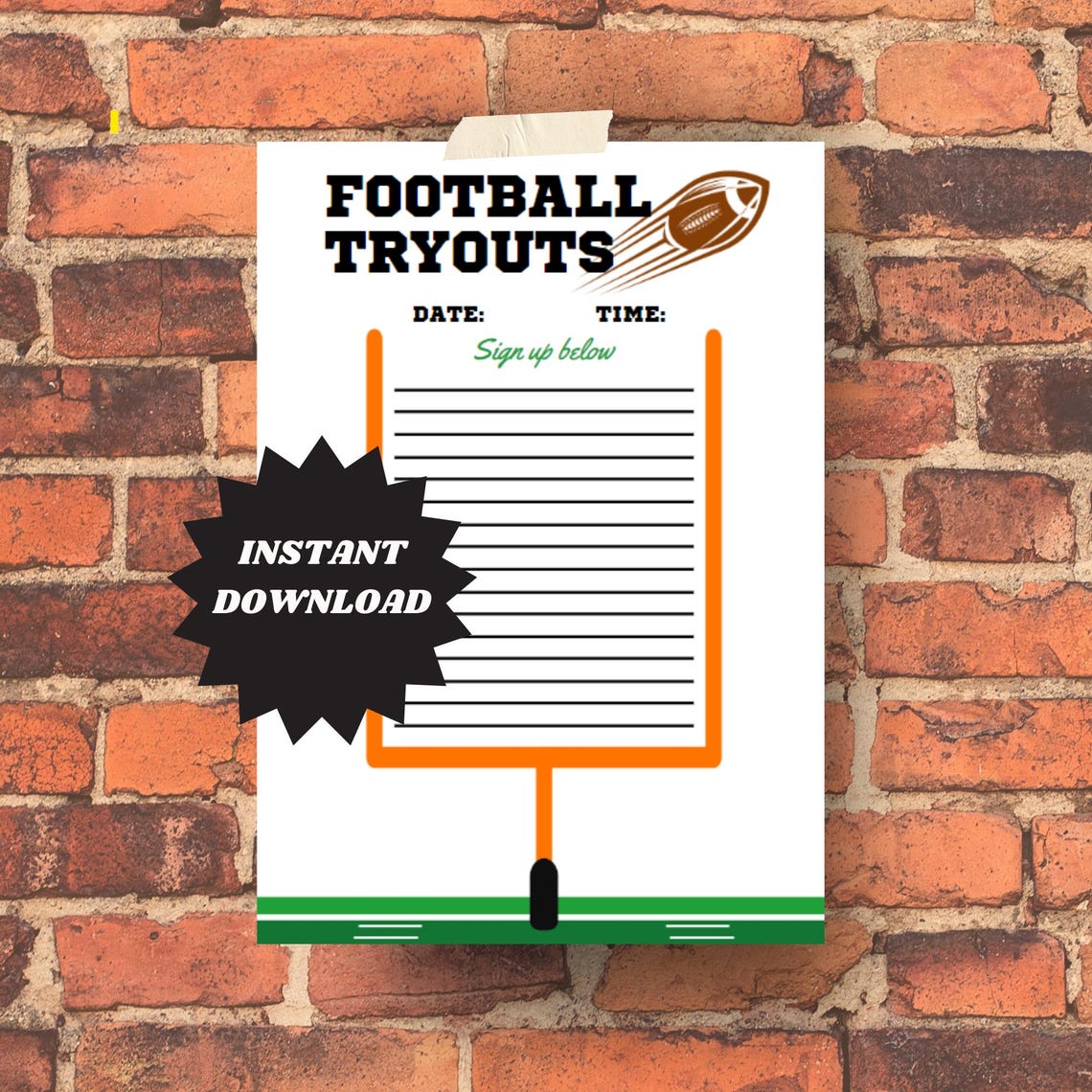 Printable Football Tryouts Sign up Sheet | PDF Digital Download - Etsy