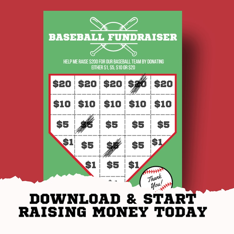 Printable Baseball Fundraiser Sheet | Raise up to 200 Dollars | PDF ...