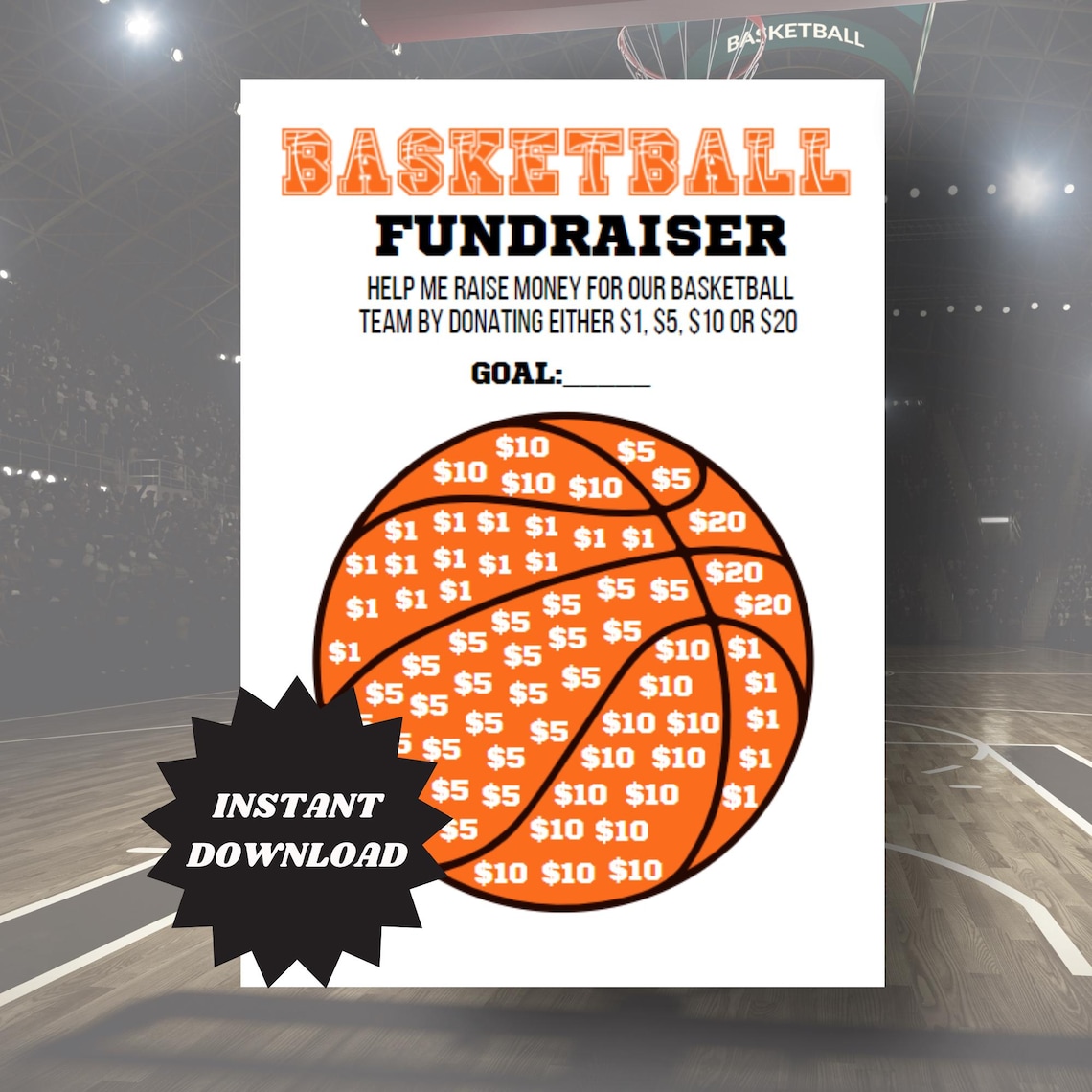 Printable Basketball Fundraiser Sheet | Basketball Fundraiser Digital ...