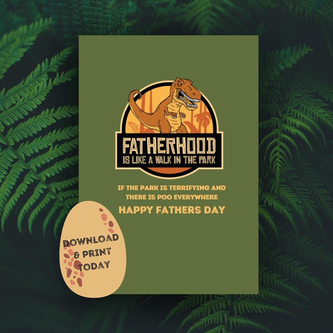 Printable Fathers Day Card | Dinosaur Themed Fathers Day Greeting Card ...