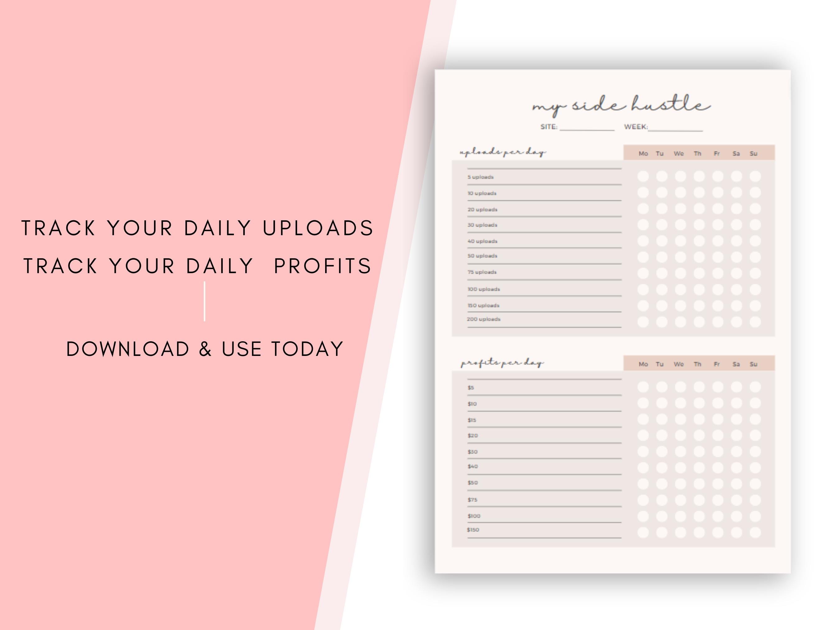 Side Hustle Tracker Printable | Weekly Profit and Upload Tracker | PDF Digital Download - Etsy