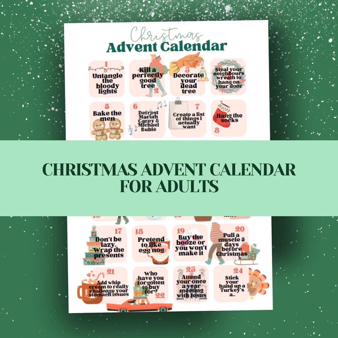 Printable Christmas Advent Calendar for Adults | Funny Sarcastic Advent ...