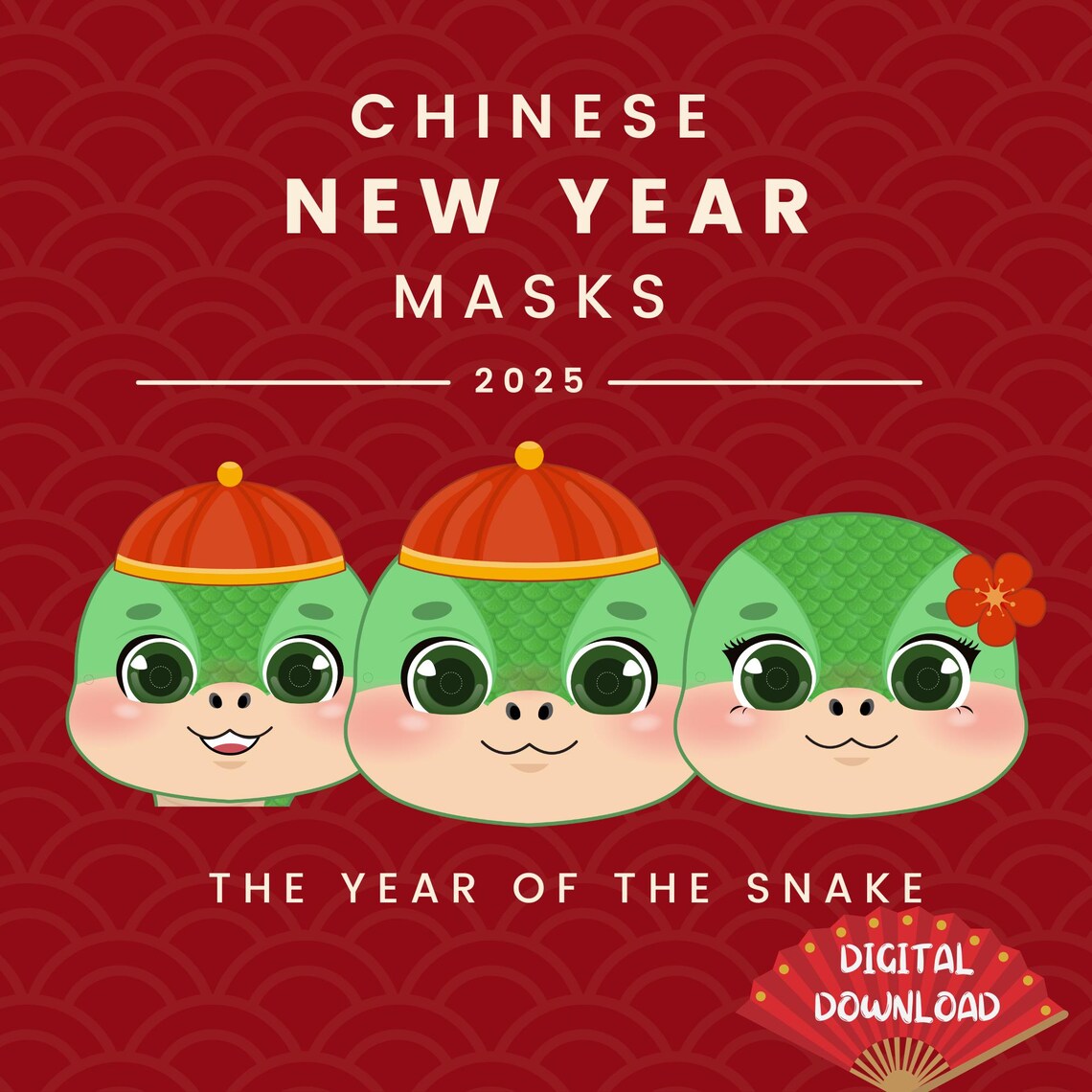 Printable Chinese New Year Masks Year of the Snake Masks Digital ...