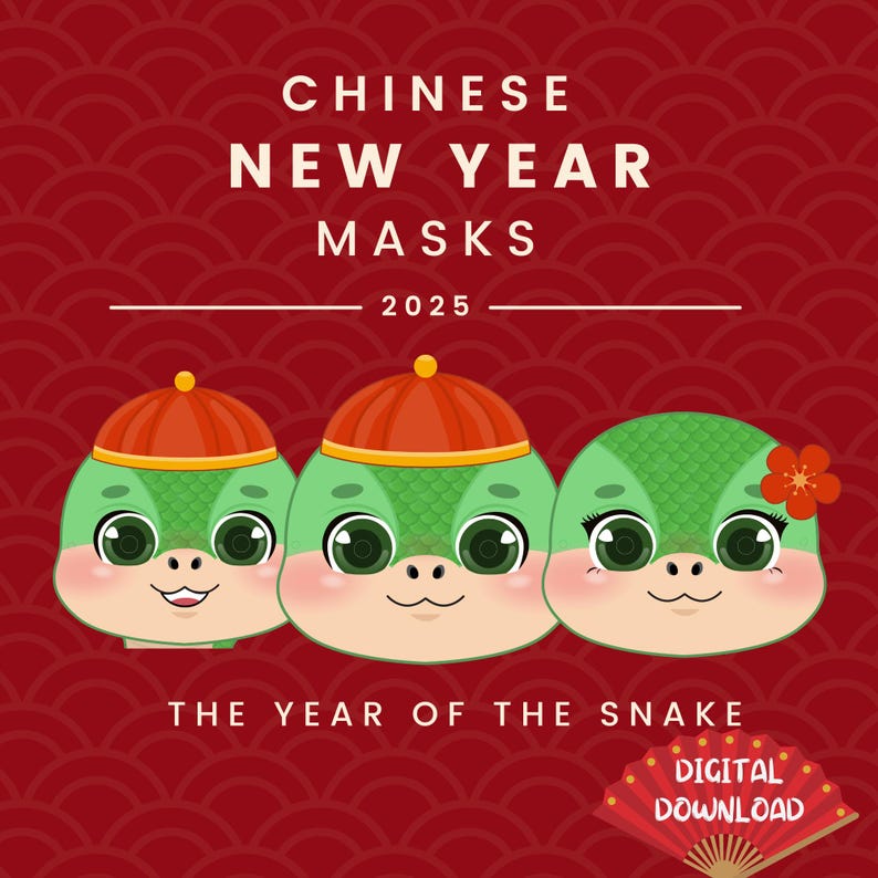 Printable Chinese New Year Masks Year of the Snake Masks Digital ...