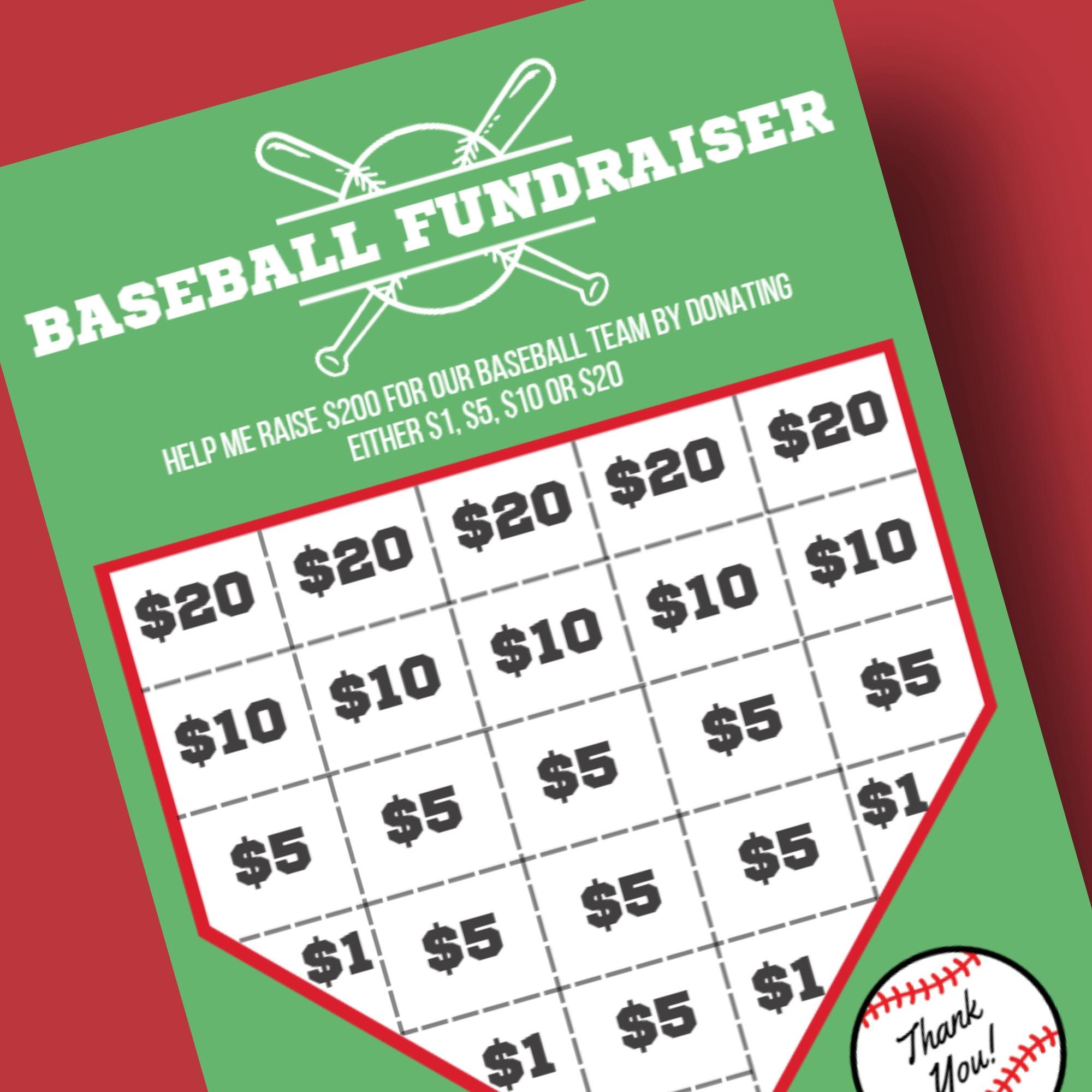 Printable Baseball Fundraiser Sheet | Raise up to 200 Dollars | PDF ...