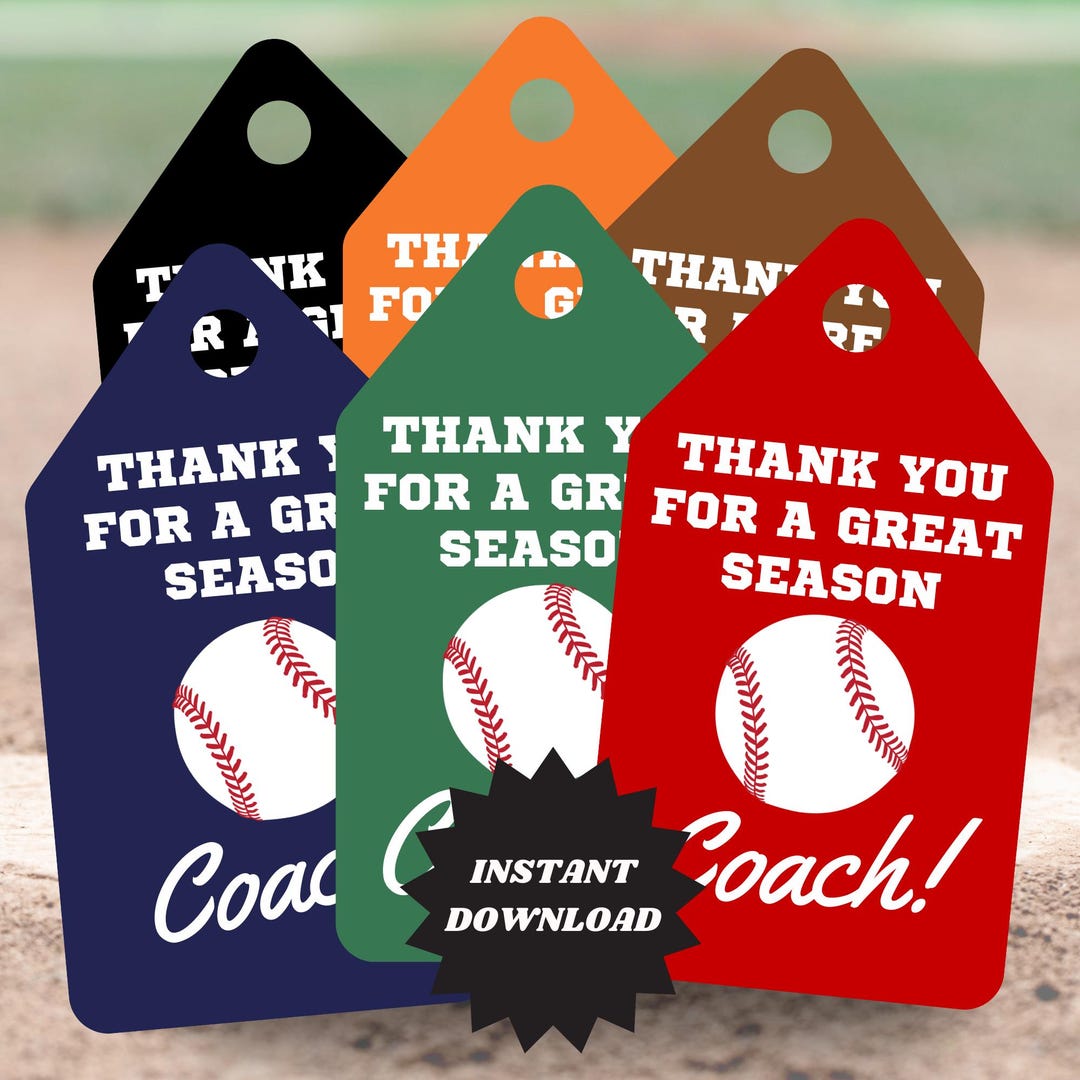 Printable Baseball Gift Tags for Coach | Thank You for A Great Season ...
