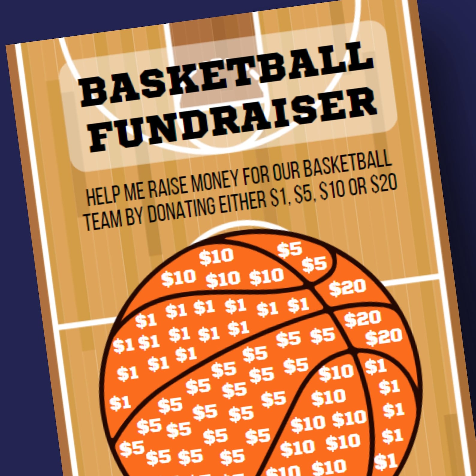 Printable Basketball Fundraiser Sheet | Basketball Digital Download - Etsy