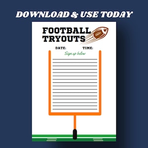Printable Football Tryouts Sign up Sheet | PDF Digital Download - Etsy