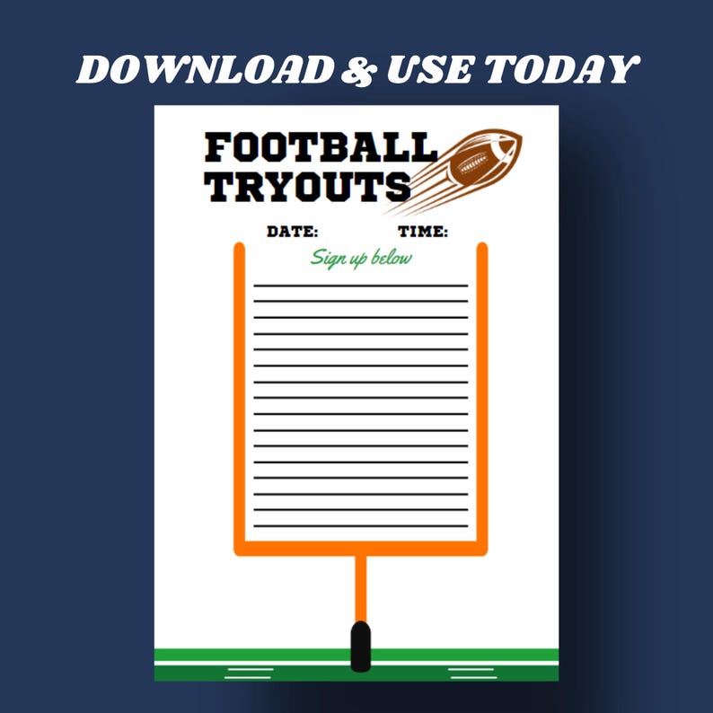 Printable Football Tryouts Sign up Sheet | PDF Digital Download - Etsy