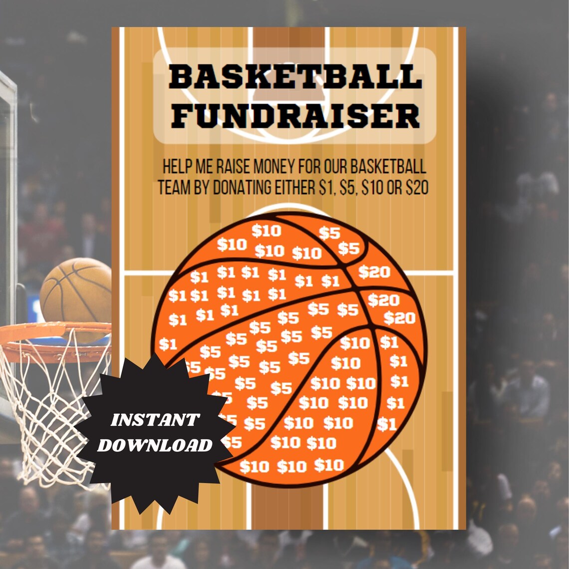 Printable Basketball Fundraiser Sheet | Basketball Digital Download - Etsy