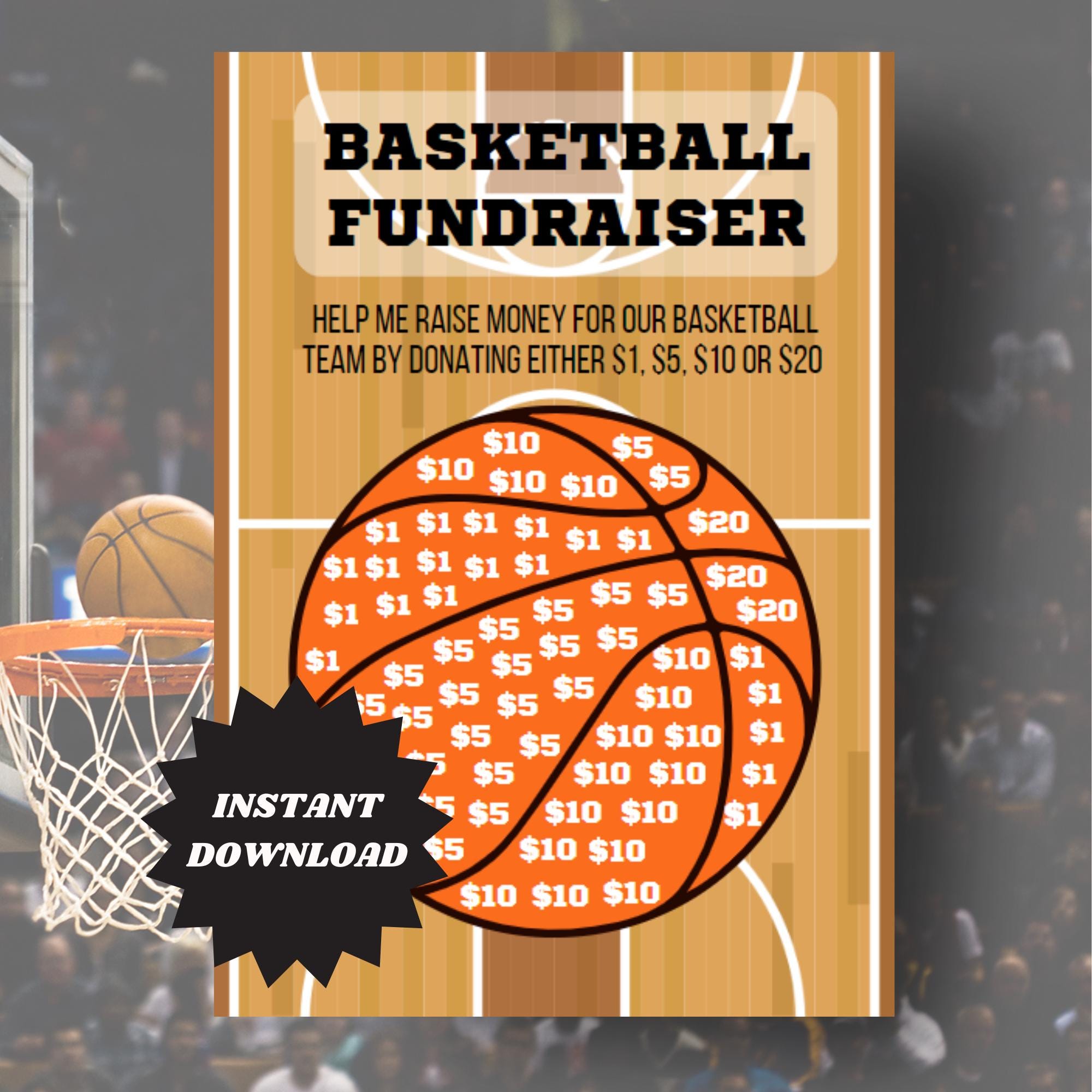 Printable Basketball Fundraiser Sheet | Basketball Digital Download - Etsy
