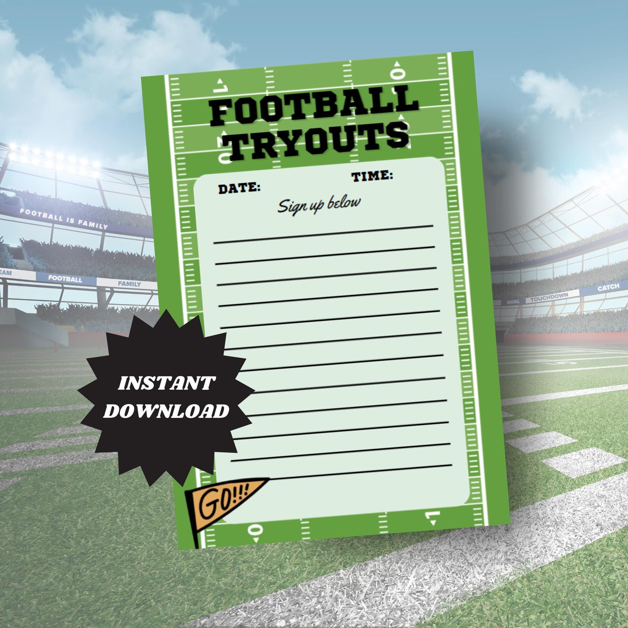 Printable Football Tryout Sign up Sheet PDF Digital Download - Etsy