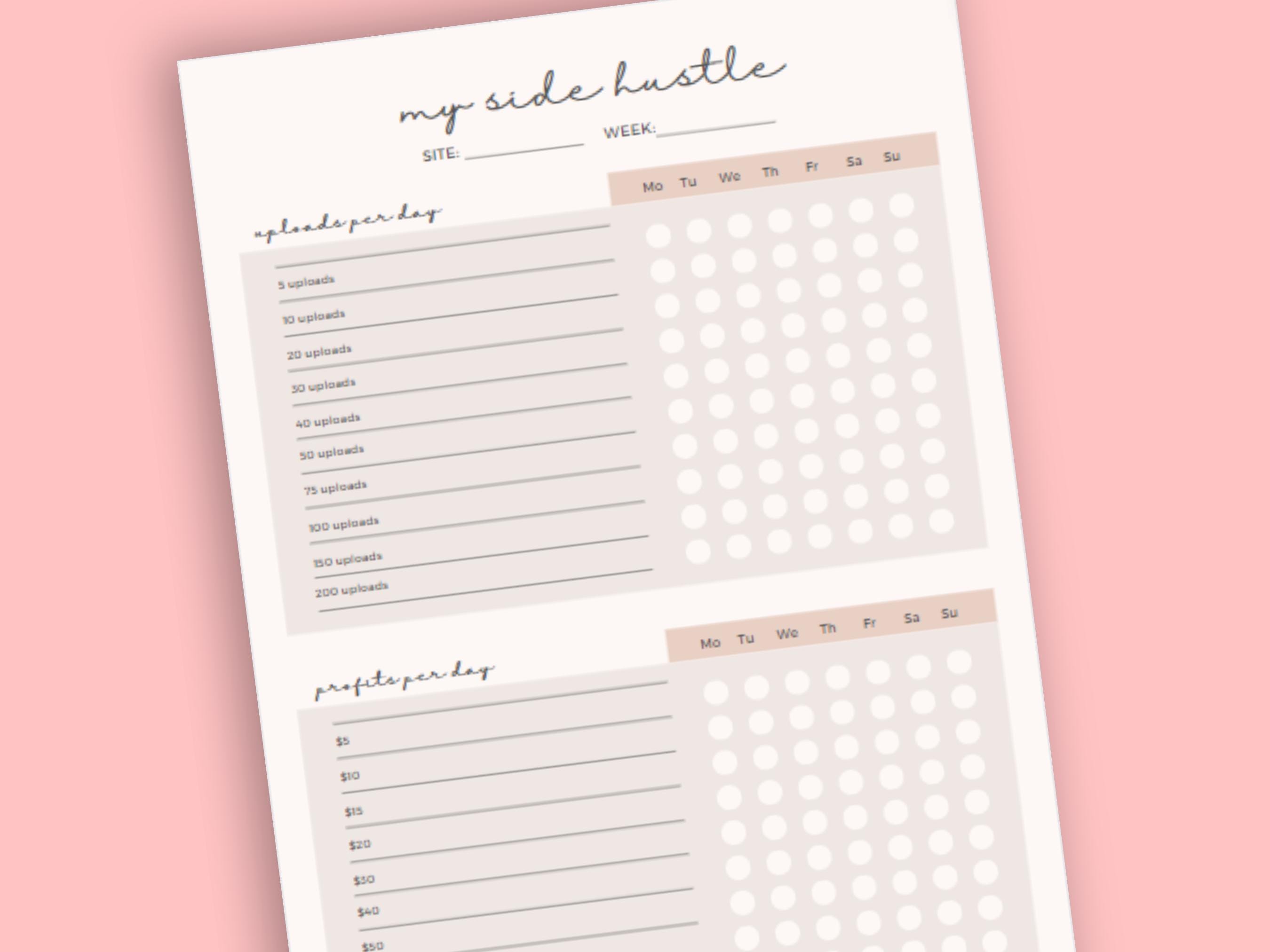 Side Hustle Tracker Printable Weekly Profit and Upload Tracker PDF Digital Download - Etsy