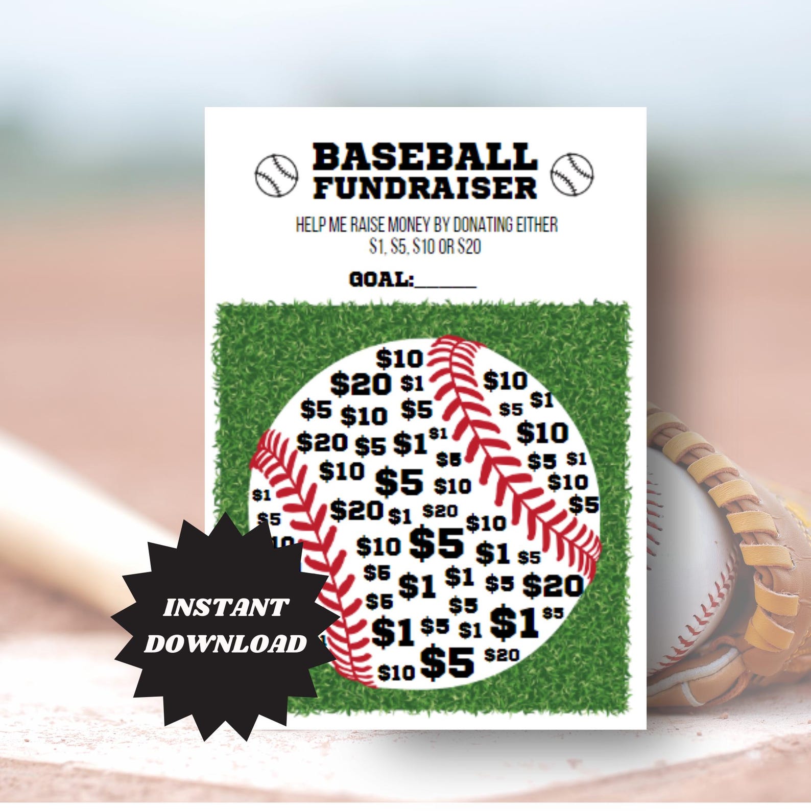 Printable Baseball Fundraiser Sheet | Raise up to 200 Dollars | PDF ...