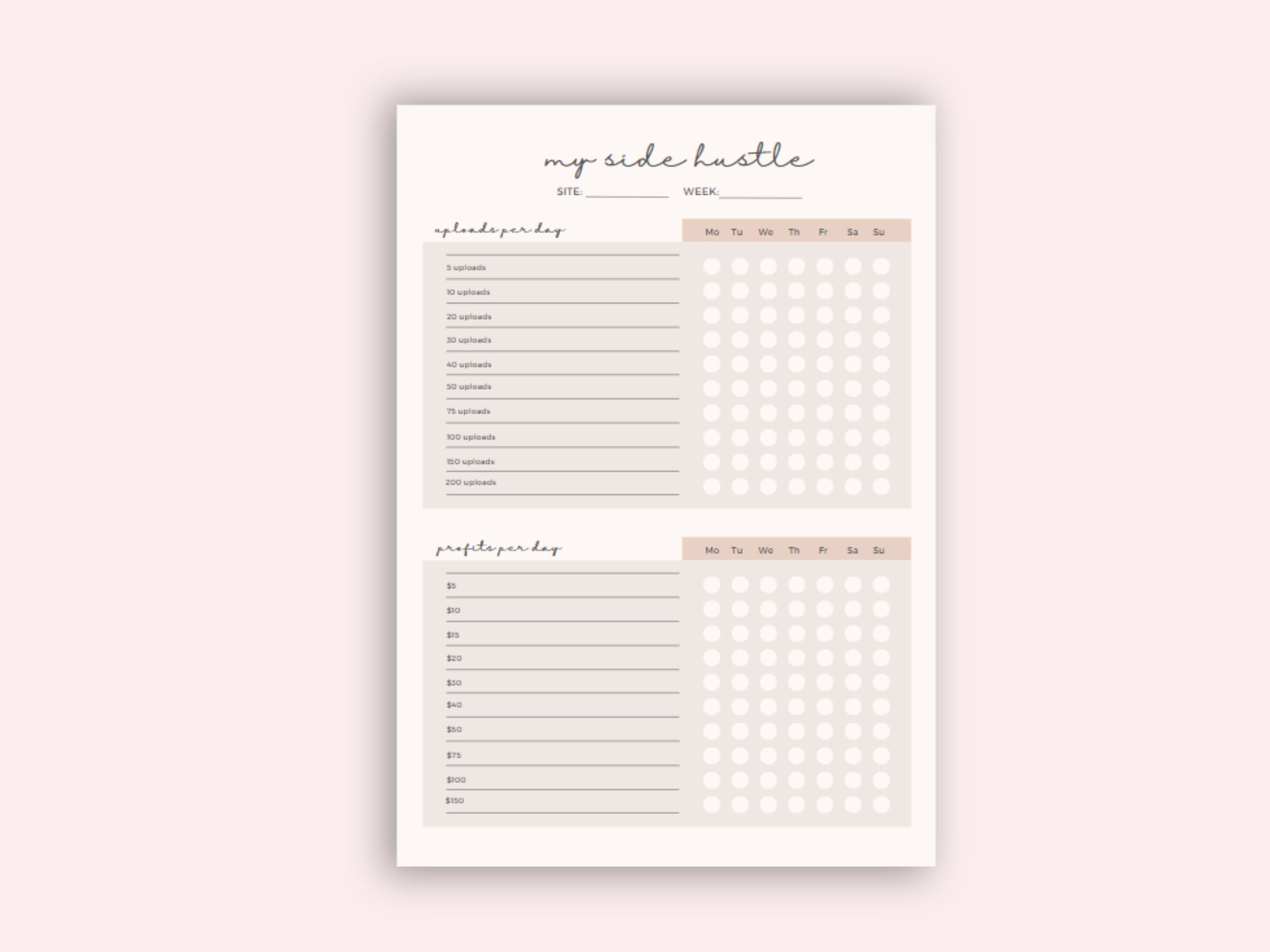 Side Hustle Tracker Printable Weekly Profit and Upload - Etsy