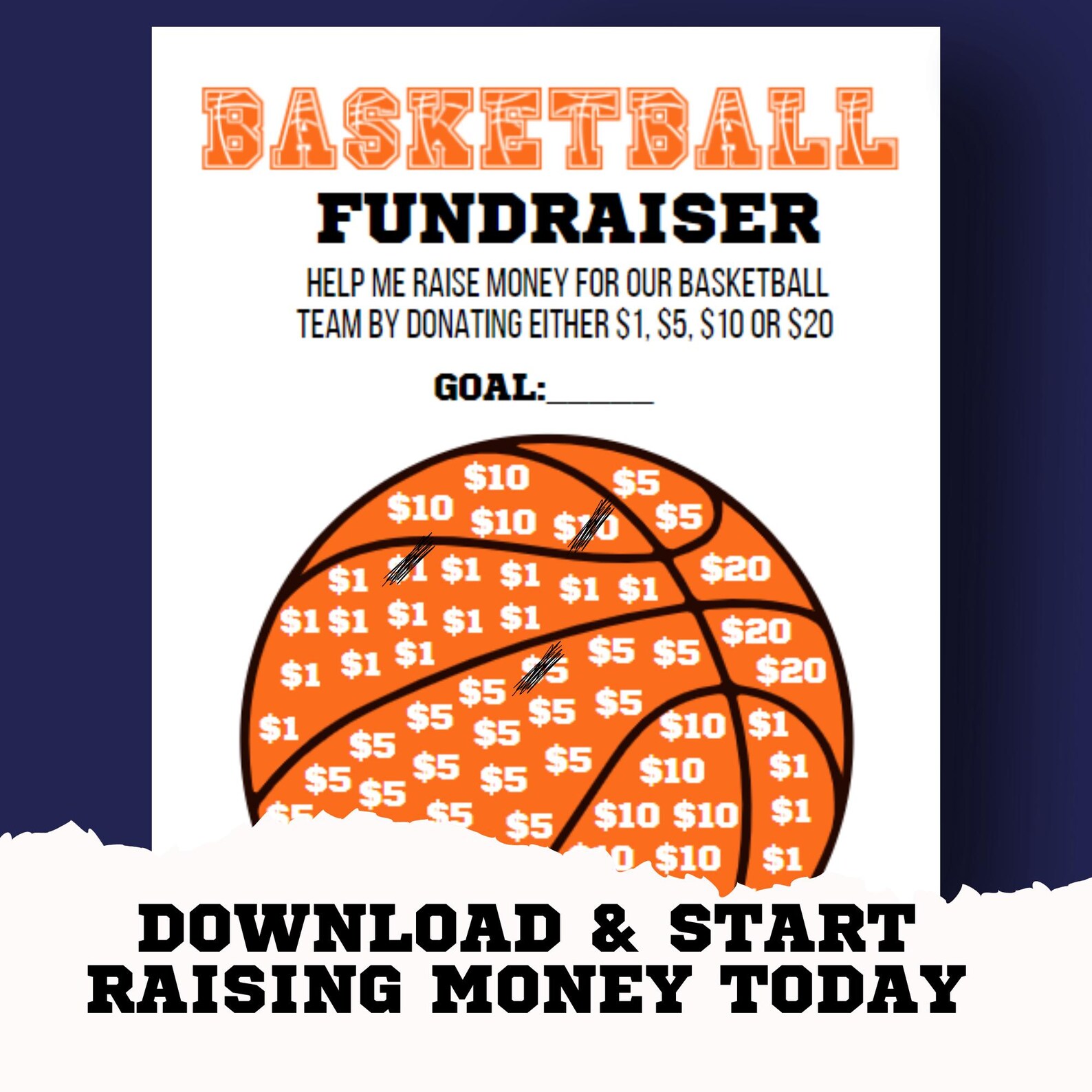 Printable Basketball Fundraiser Sheet | Basketball Fundraiser Digital ...
