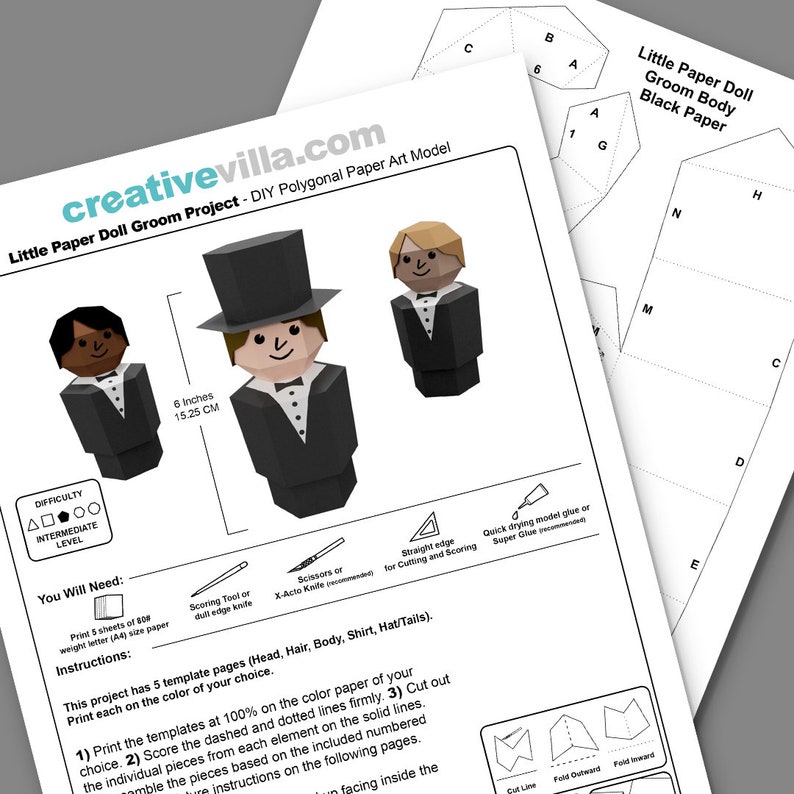 DIY Paper Groom Doll: Low Poly Papercraft Template (digital Download ...