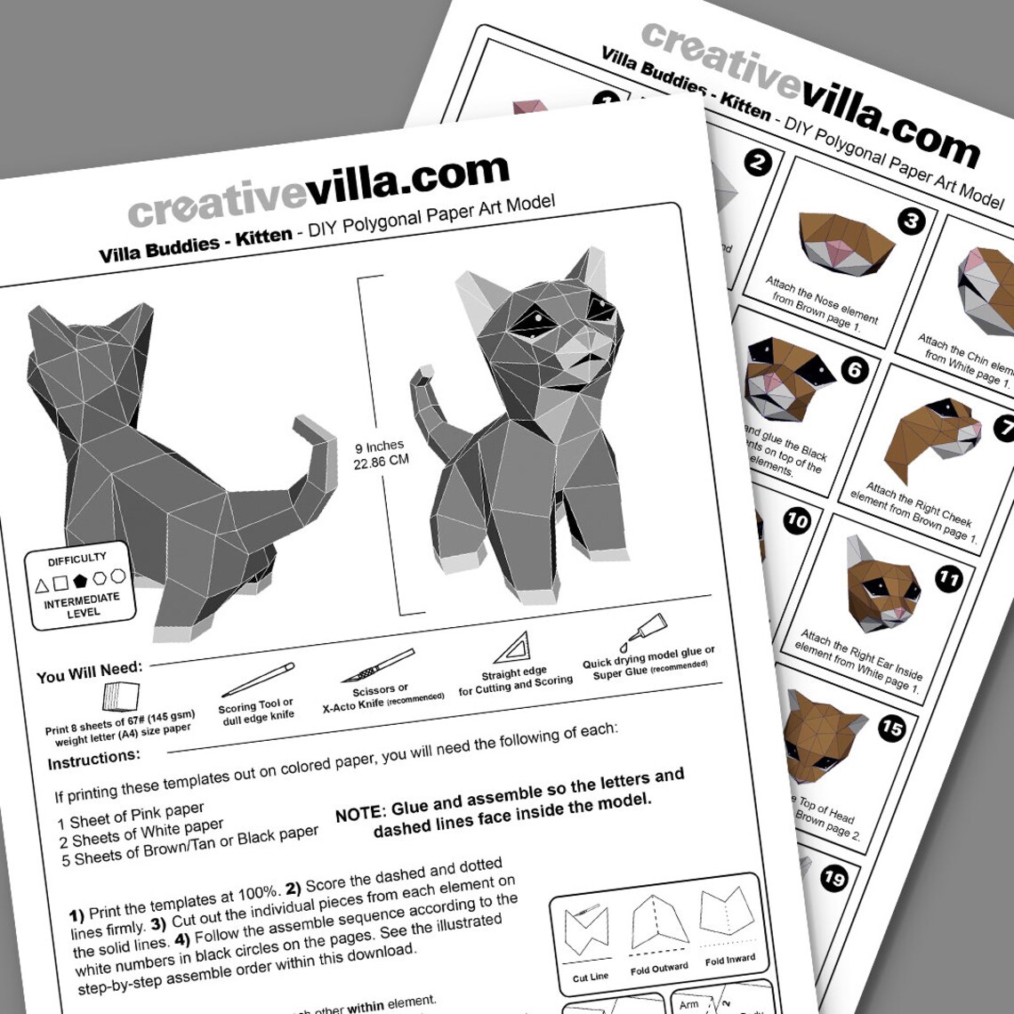 Villa Buddies - Kitten - DIY Low Poly Paper Model Template, Paper Craft ...