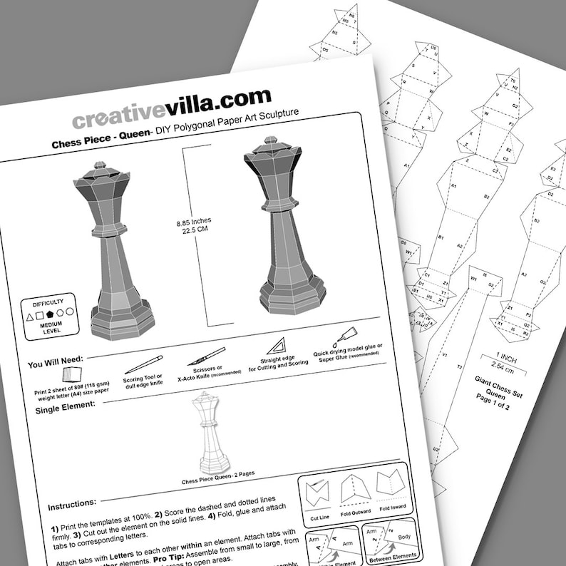 Giant Chess Piece Queen DIY Low Poly Paper Model Template - Etsy