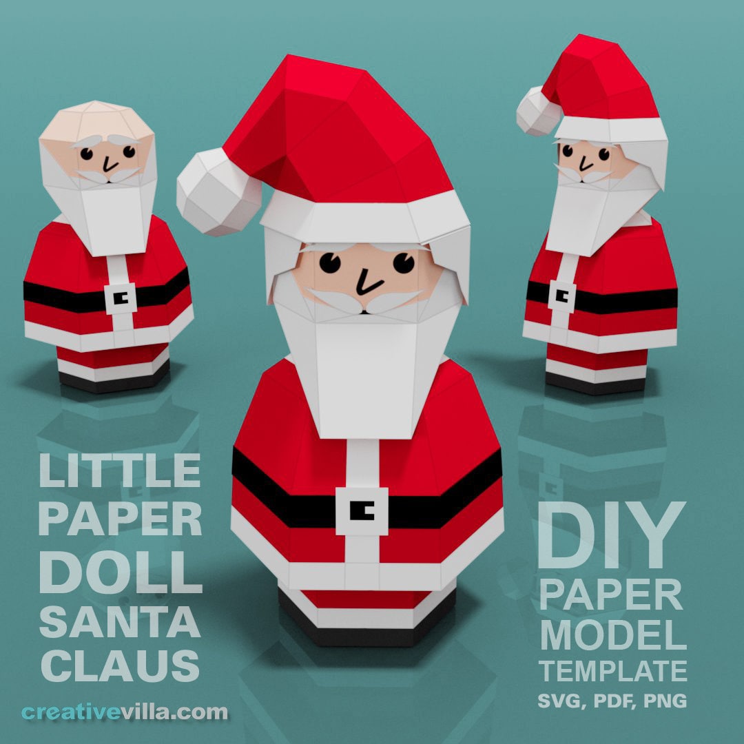 Little Paper Doll Santa Claus- DIY Low Poly Paper Model Template, Paper ...
