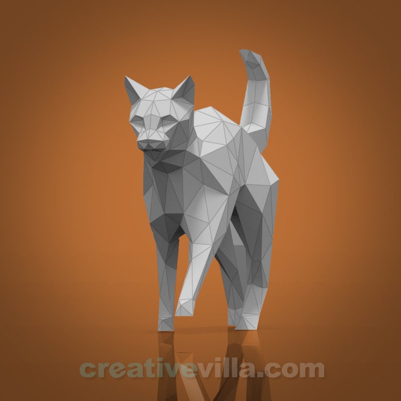 Walking Cat Model Low Poly Paper Model Template Halloween - Etsy