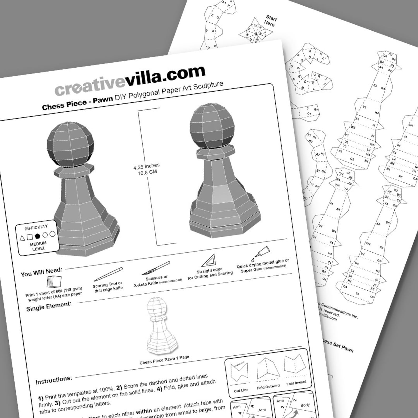 Giant Chess Piece - Pawn DIY Low Poly Paper Model Template - Etsy