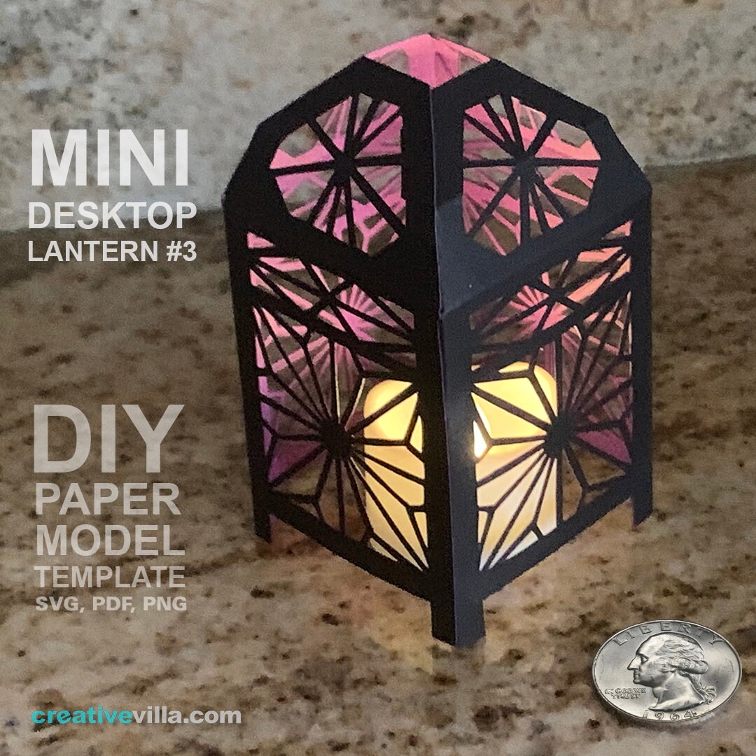 Mini Desktop Lantern #3 DIY Low Poly Paper Model Template, Paper Craft ...