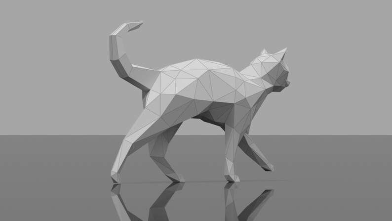 Walking Cat Model Low Poly Paper Model Template Halloween - Etsy