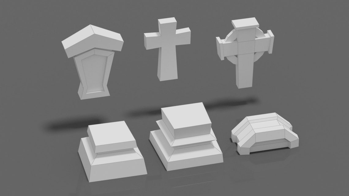 Tombstones Set 3 Low Poly Paper Model Template - Etsy