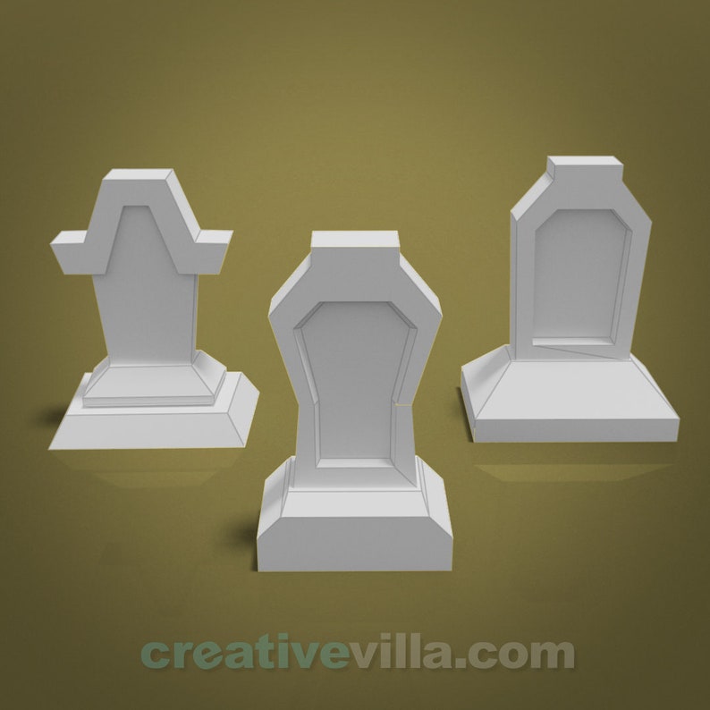 Tombstone Set 4 Low Poly Paper Model Template - Etsy