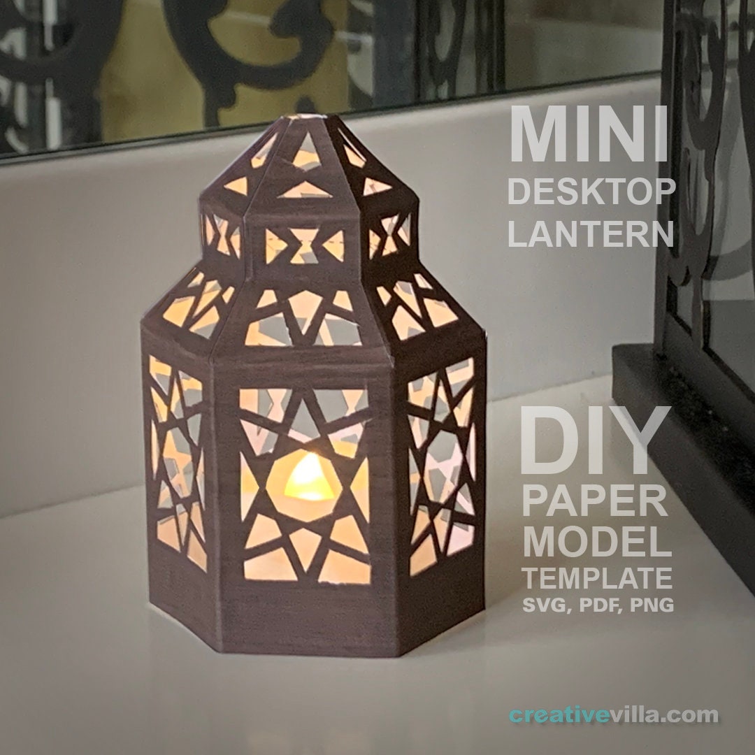 Mini Desktop Lantern #1 DIY Low Poly Paper Model Template, Paper Craft ...