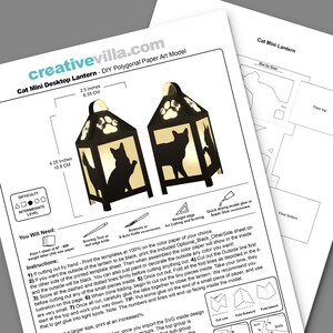 Cat Mini Desktop Lantern DIY Low Poly Paper Model Template, Cricut ...