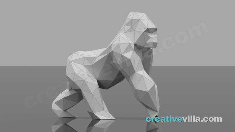 Gorilla Walking Paper Model Template: DIY Low Poly Papercraft (digital ...