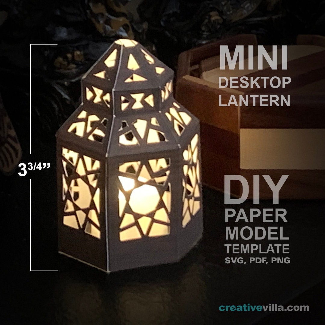 Mini Desktop Lantern #1 DIY Low Poly Paper Model Template, Paper Craft ...