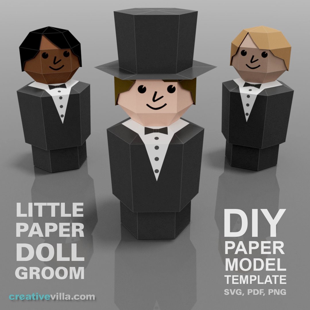 Little Paper Doll Groom - DIY Low Poly Paper Model Template, Paper ...