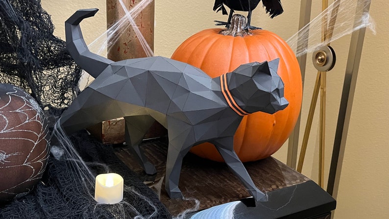 Walking Cat Model Low Poly Paper Model Template Halloween - Etsy