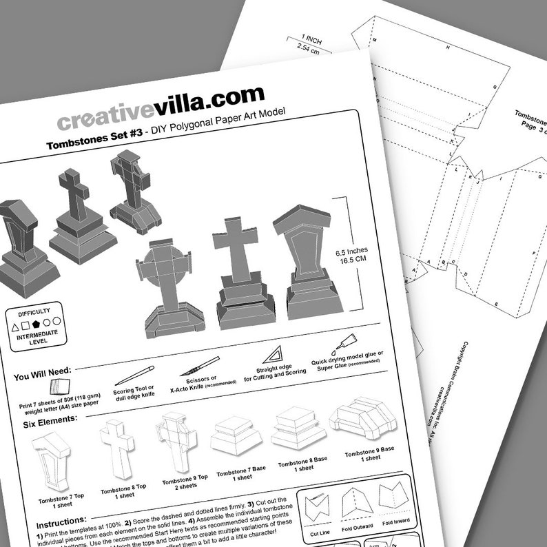 Tombstones Set 3 Low Poly Paper Model Template - Etsy