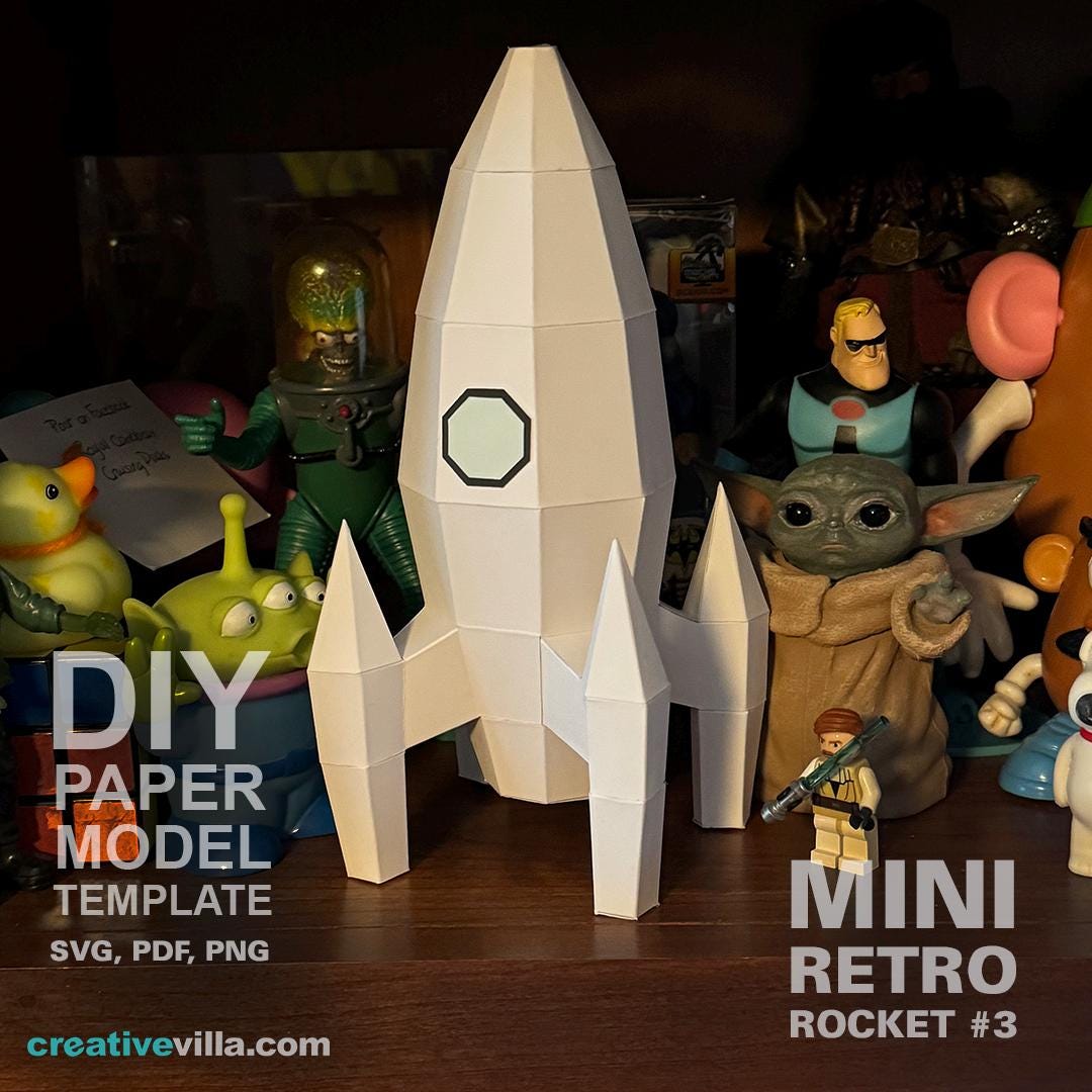 Mini Retro Rocket #3 - DIY Polygonal Paper Art Model Template, Paper ...