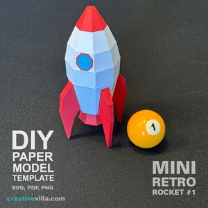 Mini Retro Rocket #1 - DIY Polygonal Paper Art Model Template, Paper ...