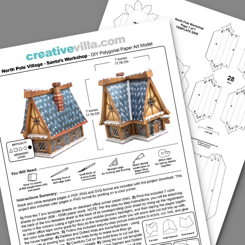 North Pole Village Santa's Workshop DIY Polygonal - Etsy