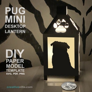 Pug Mini Desktop Lantern DIY Low Poly Paper Model Template, Cricut ...