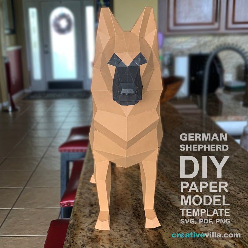 German Shepherd Dog - DIY Low Poly Paper Model Template, Paper Craft - Etsy